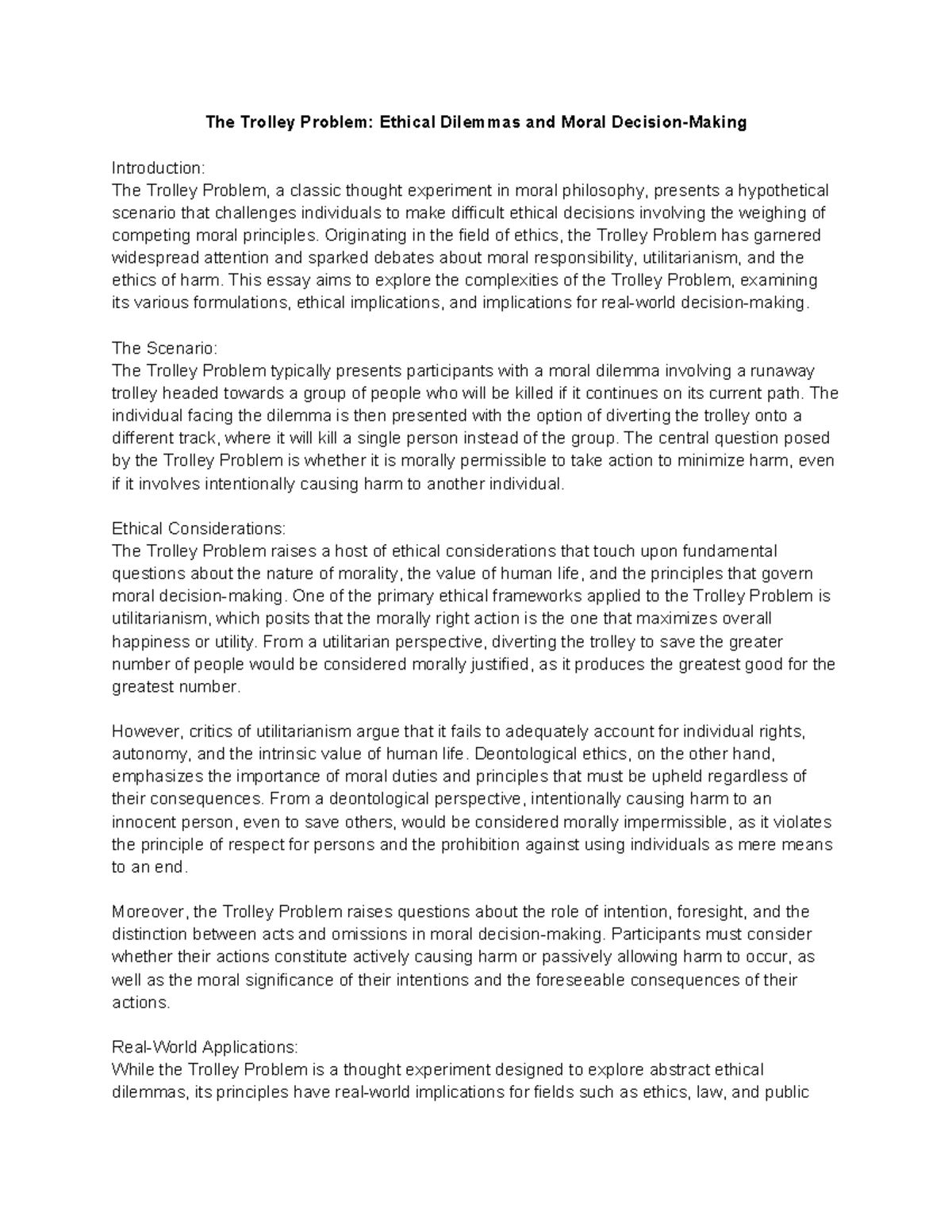 The Trolley Problem Ethical Dilemmas and Moral Decision-Making - The ...