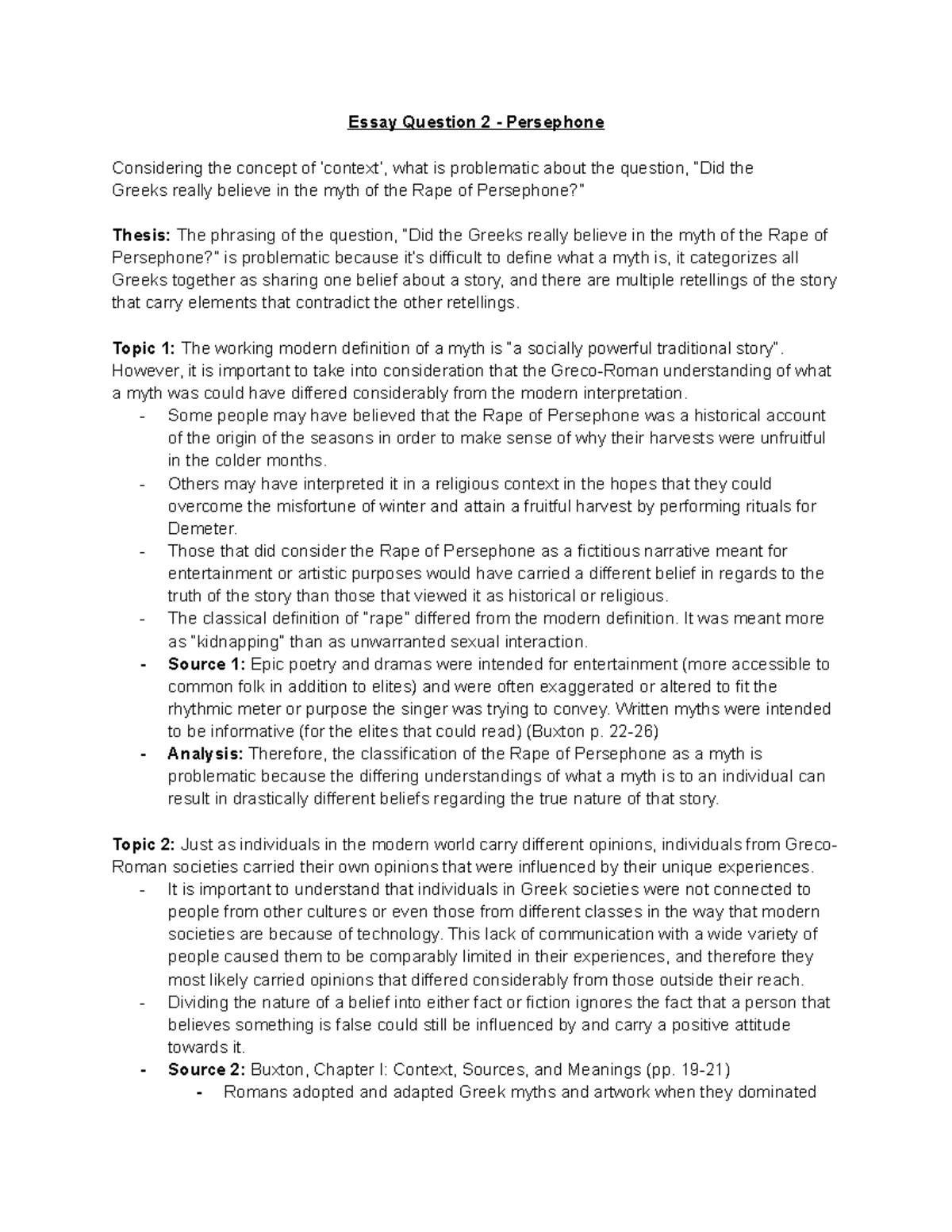 Essay Question 2 - Persephone - Essay Question 2 - Persephone ...