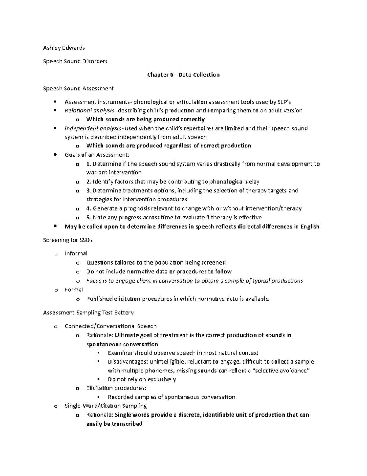 Chapters 6&7 - outline - Ashley Edwards Speech Sound Disorders Chapter ...
