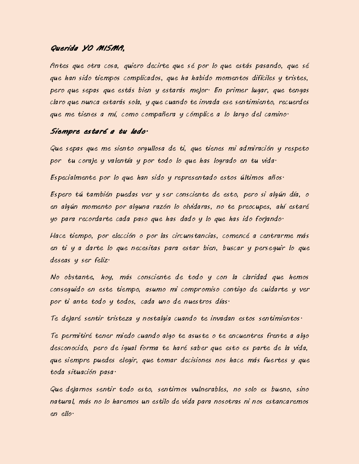 Querida YO Misma - Querida YO MISMA, Antes que otra cosa, quiero ...