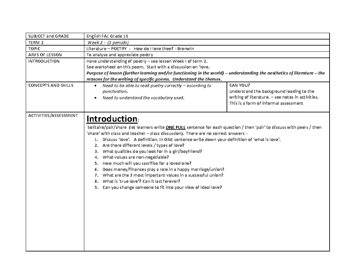 Gr10Eng FALW 8 - SUBJECT and GRADE English FAL Grade 10 TERM 2 Week 2 ...