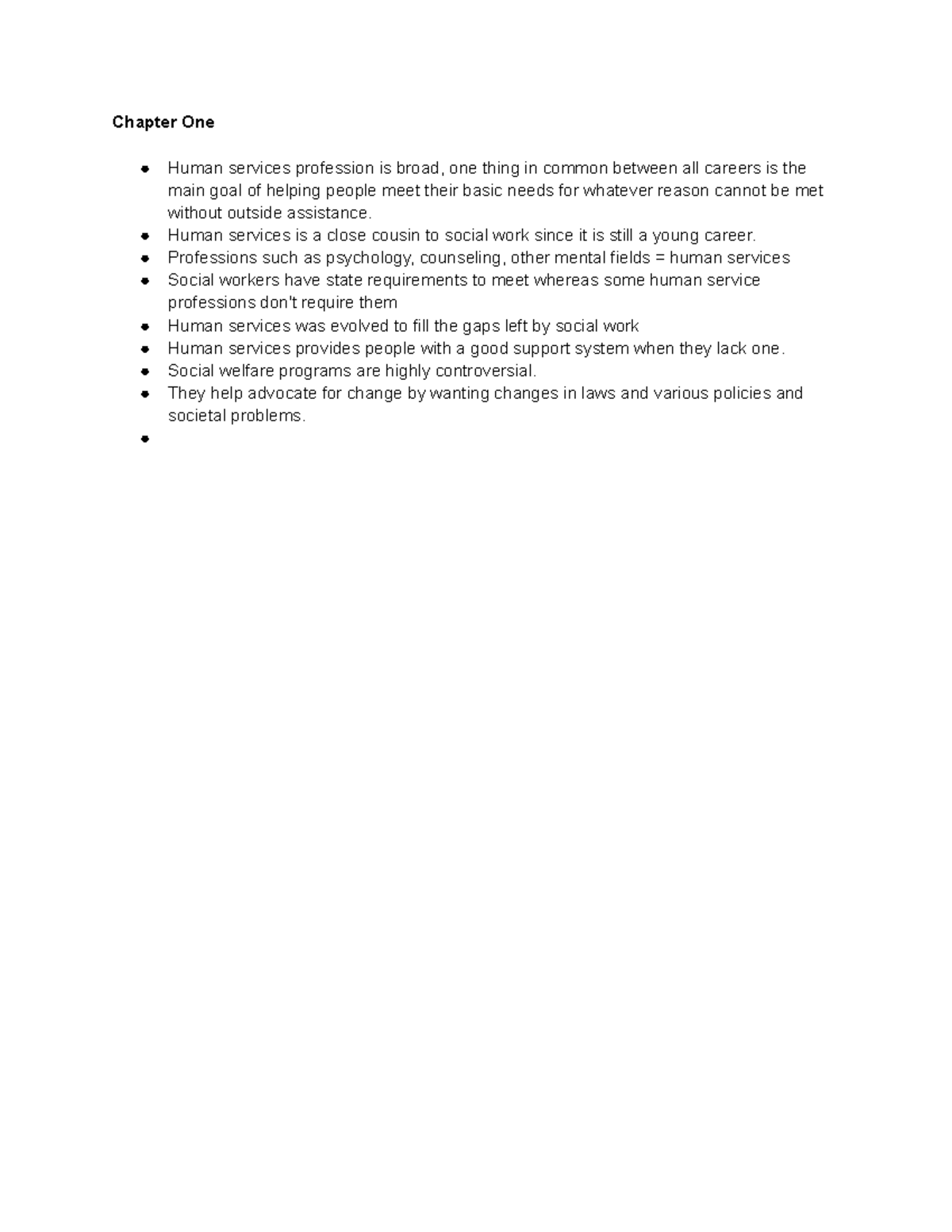 Notes for Chap. 1,2,3 - Chapter One Human services profession is broad ...