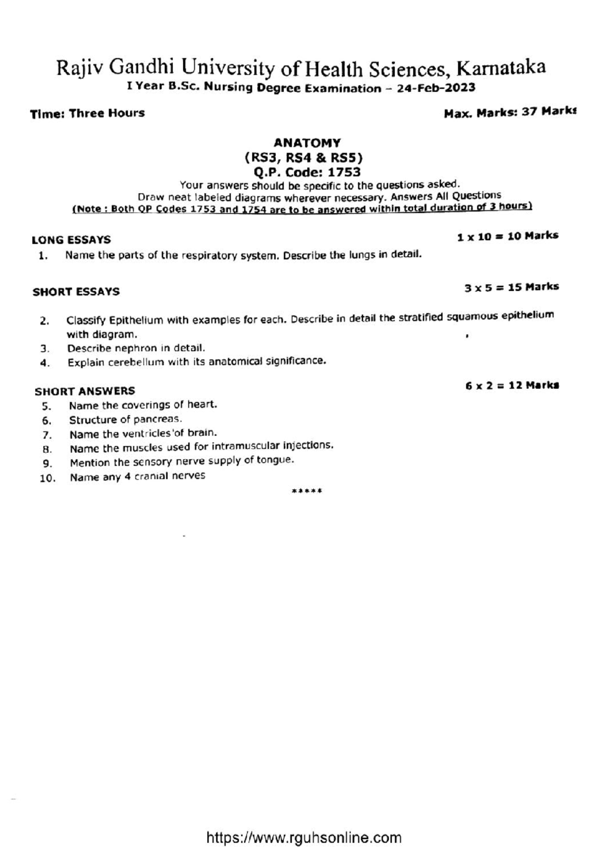 Anatomy Question Paper - Studocu