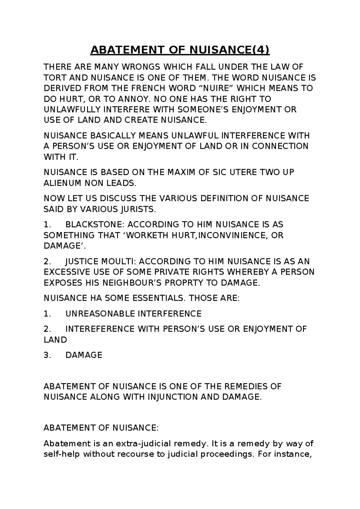 Abatement OF Nuisance - ABATEMENT OF NUISANCE(4) THERE ARE MANY WRONGS WHICH FALL UNDER THE LAW ...