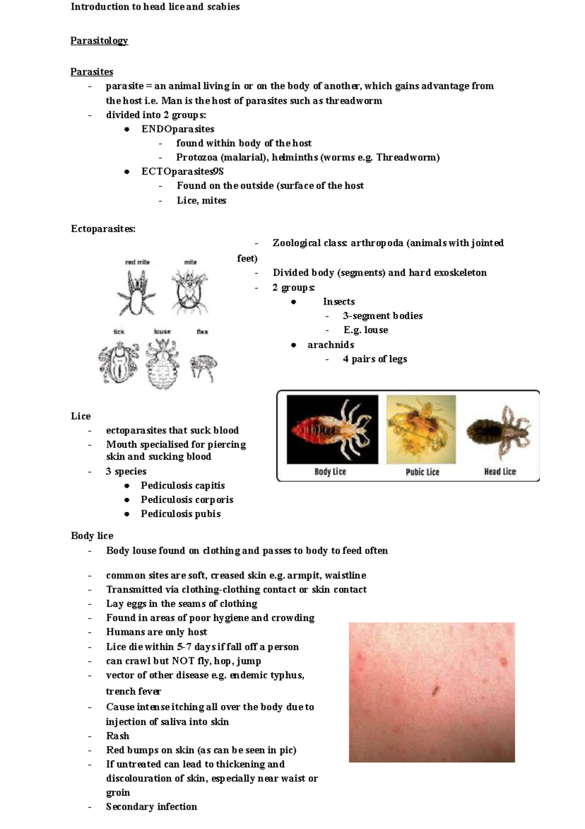 Headlice and scabies 1 lecture notes na - Introduction to head lice and ...