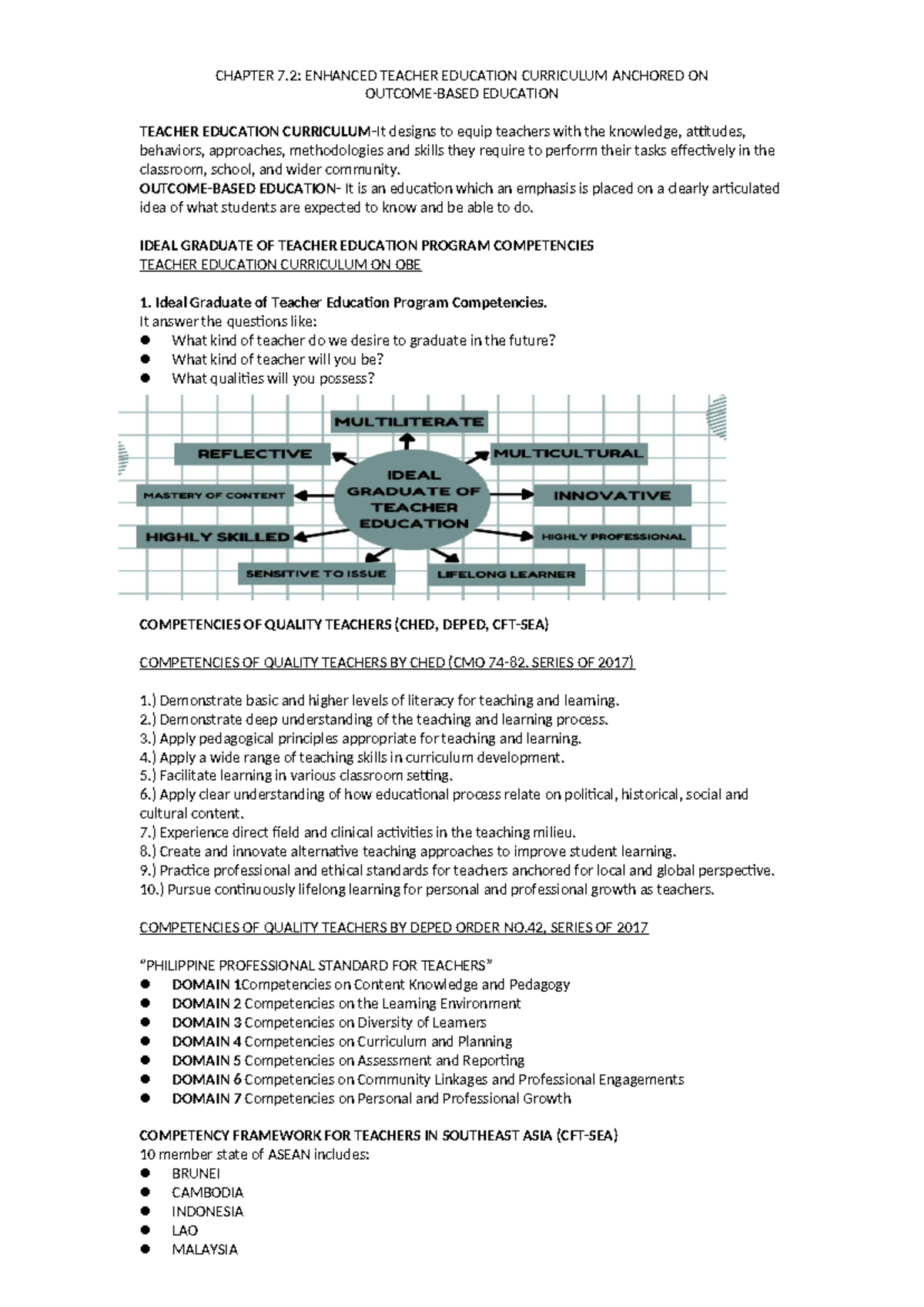 Prof ed 5 reviewer - CHAPTER 7: ENHANCED TEACHER EDUCATION CURRICULUM ...