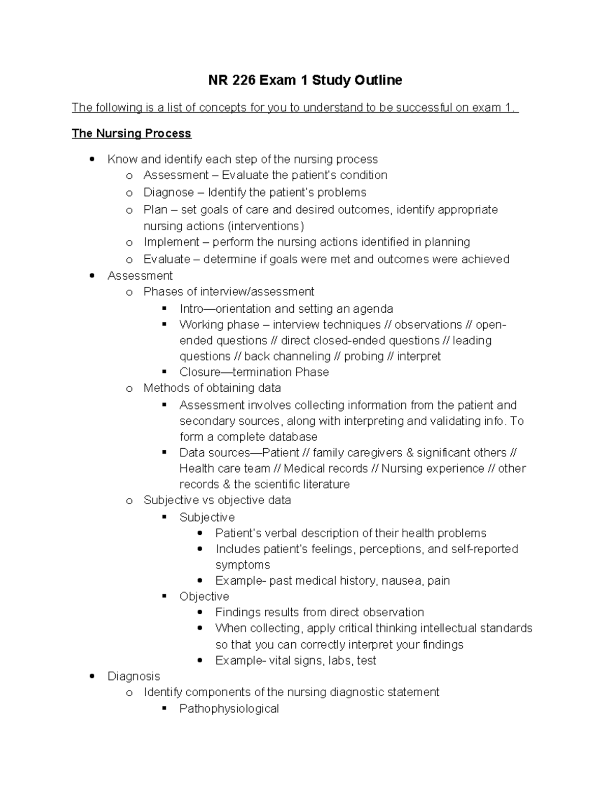 Exam 1 Study Outline - Notes from lecture and textbook, based on exam ...