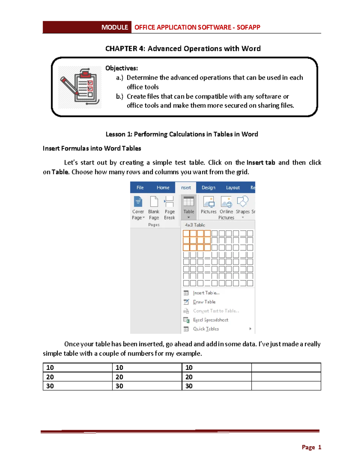 Sofapp Chapter 4 - CHAPTER 4: Advanced Operations with Word Lesson 1 ...