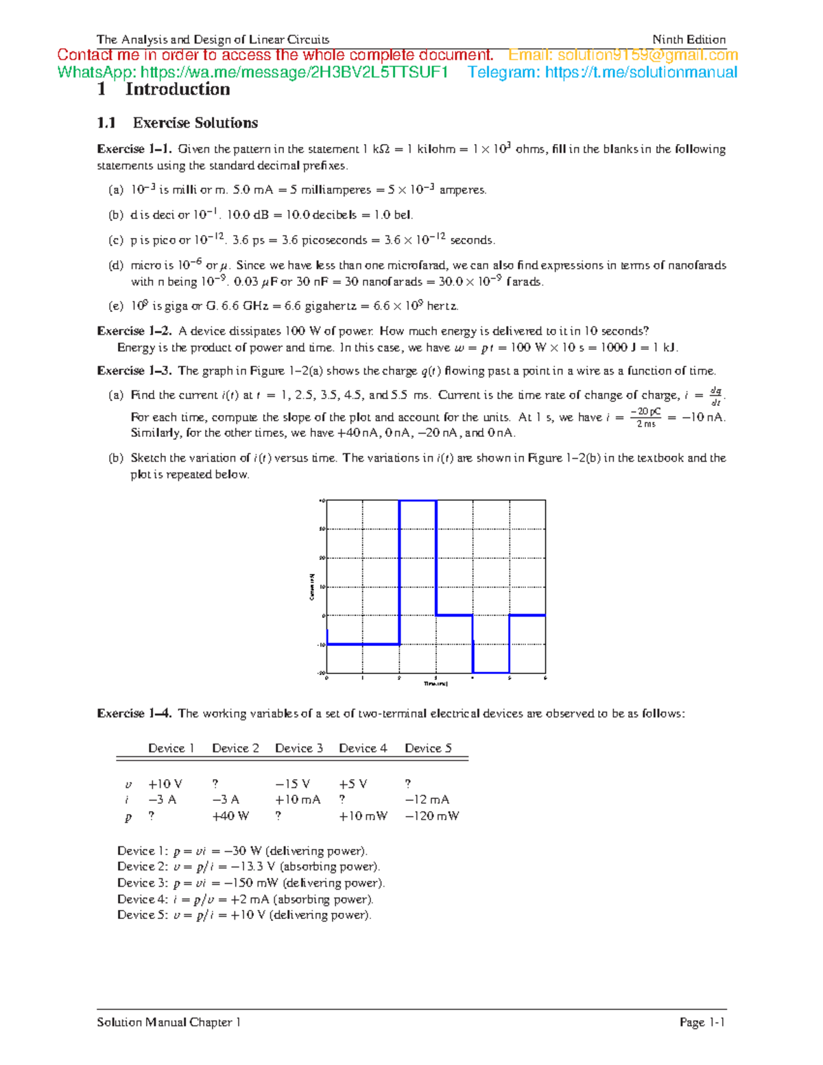 Solution Manual The Analysis and Design of Linear Circuits by Thomas & Rosa - 1 Introduction 1 ...