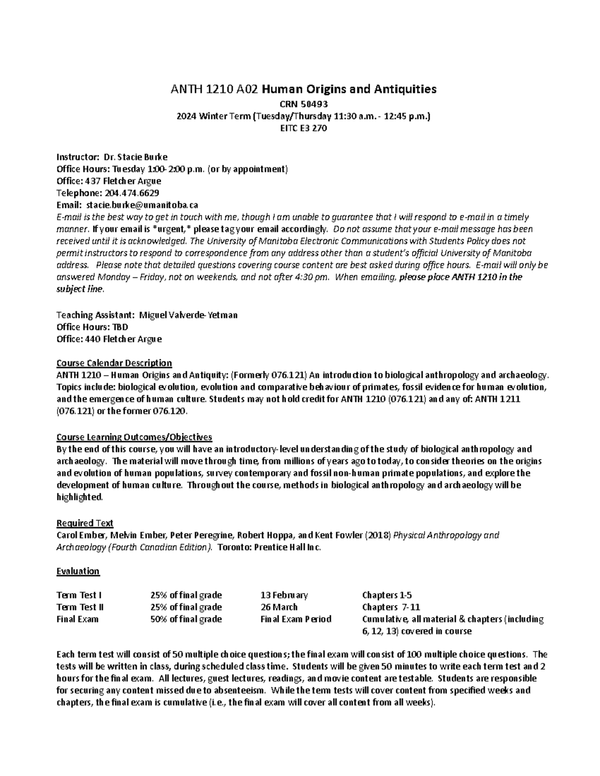 ANTH1210 Syllabus - ANTH 1210 A0 2 Human Origins and Antiquities CRN ...