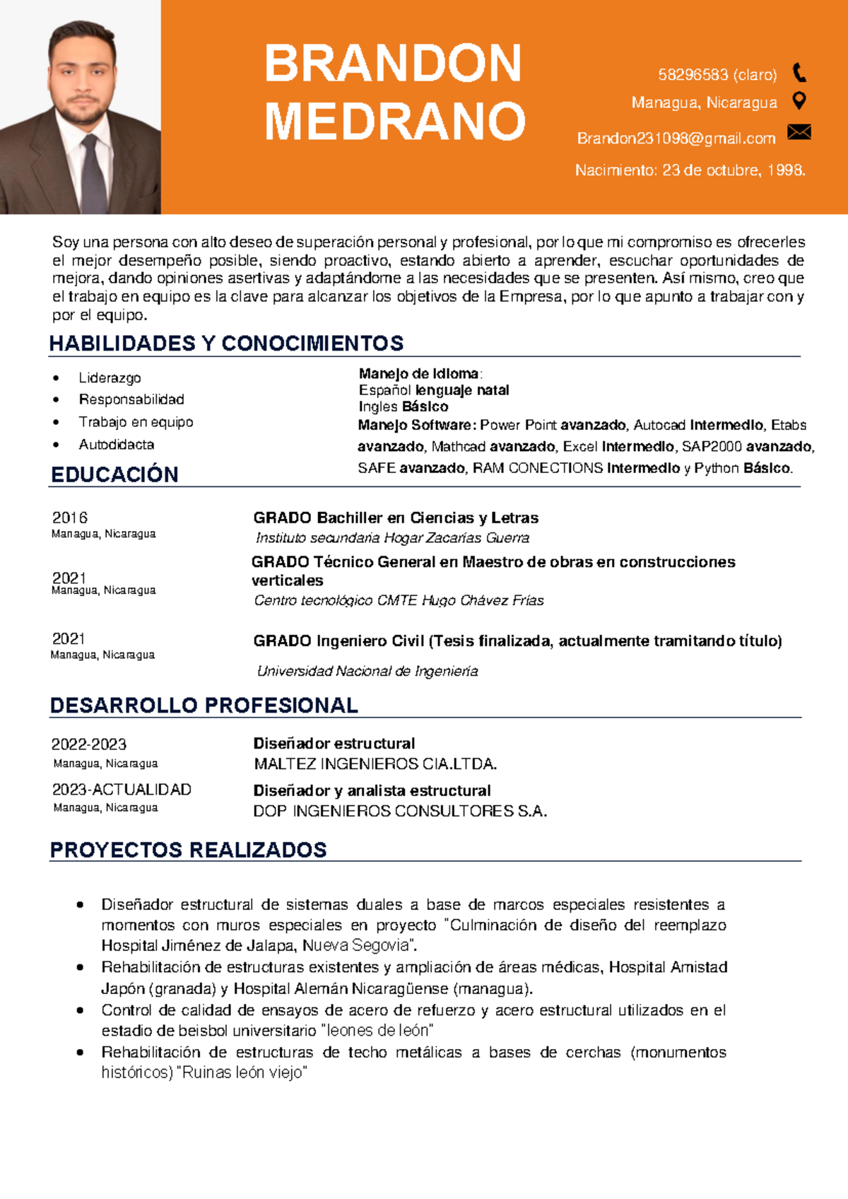 CV Brandon Medrano - Estructura - • Diseñador estructural de sistemas ...
