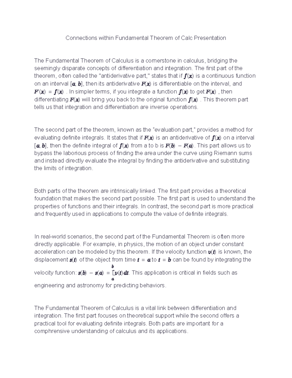 Connections within Fundamental Theorem of Calc Portfolio - Google Docs ...