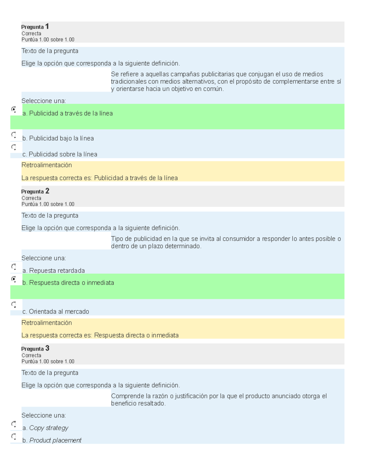 El mensaje publicitario y el plan de medios - Pregunta 1 CorrectaPuntúa ...