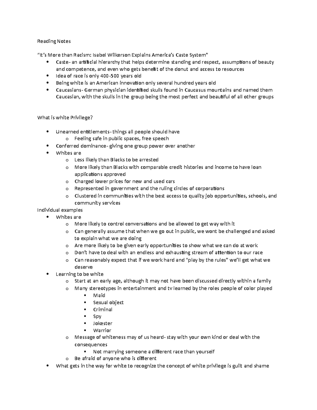 Week 2 Reading Notes - Reading Notes “It’s More than Racism: Isabel ...