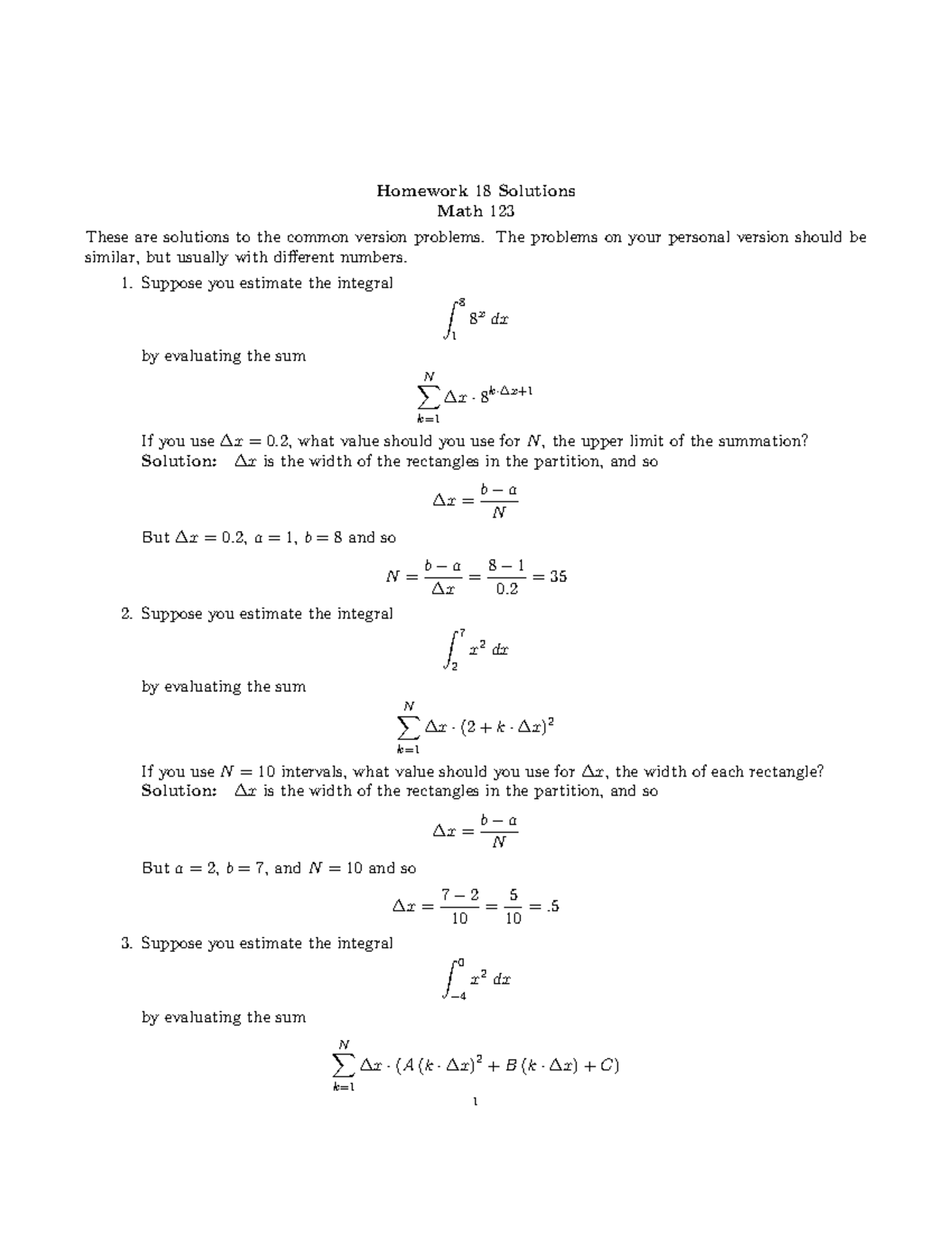 HW18 - homework answers - Homework 18 Solutions Math 123 These are ...