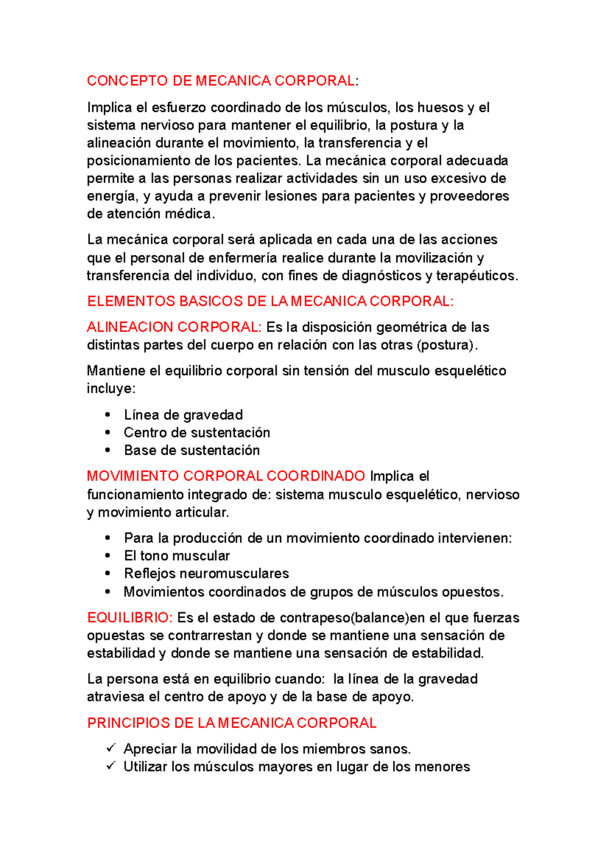 Mecanica Corporal - CONCEPTO DE MECANICA CORPORAL: Implica el esfuerzo ...