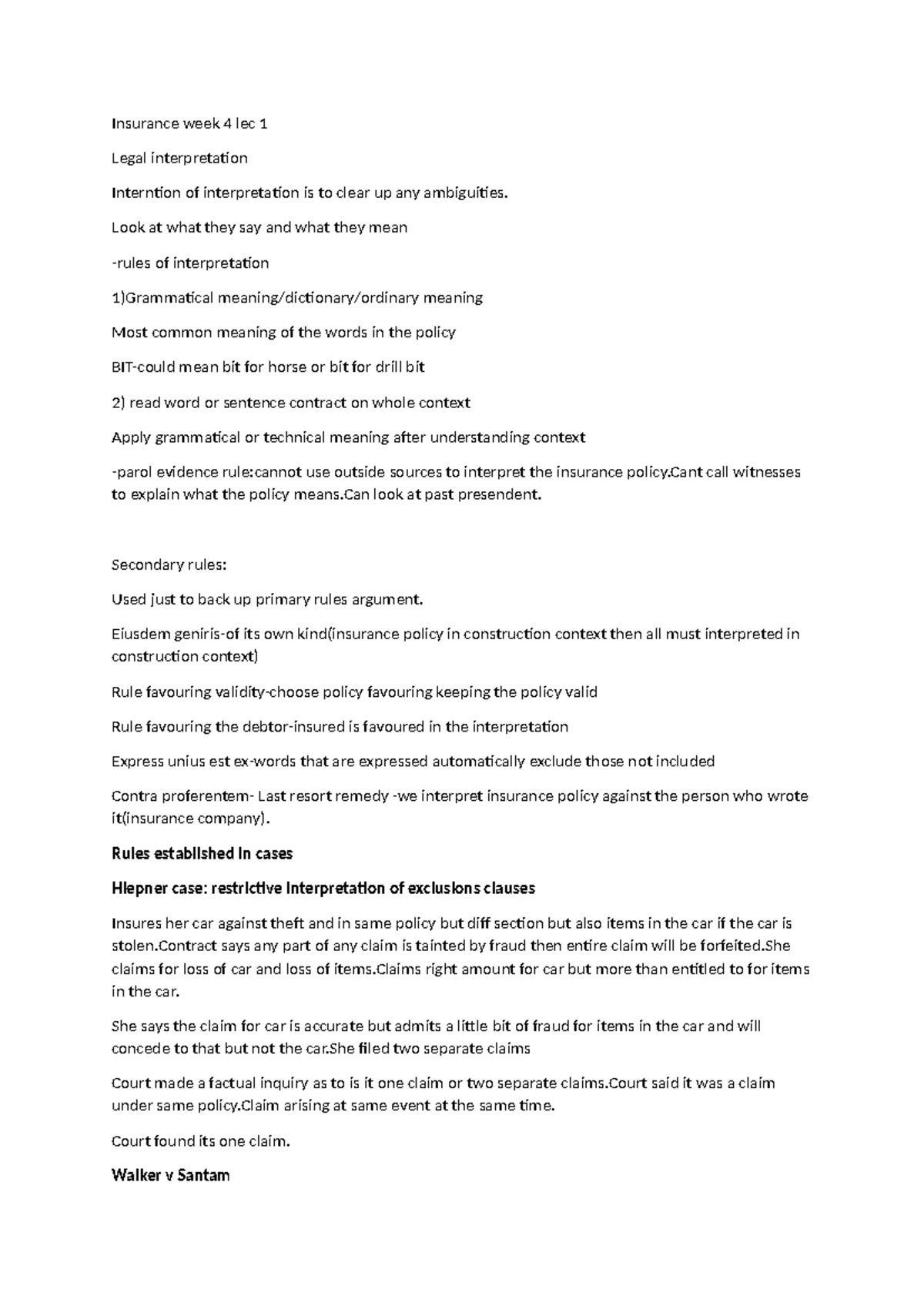 Insurance week 4 lec 1 - notes - Insurance week 4 lec 1 Legal ...