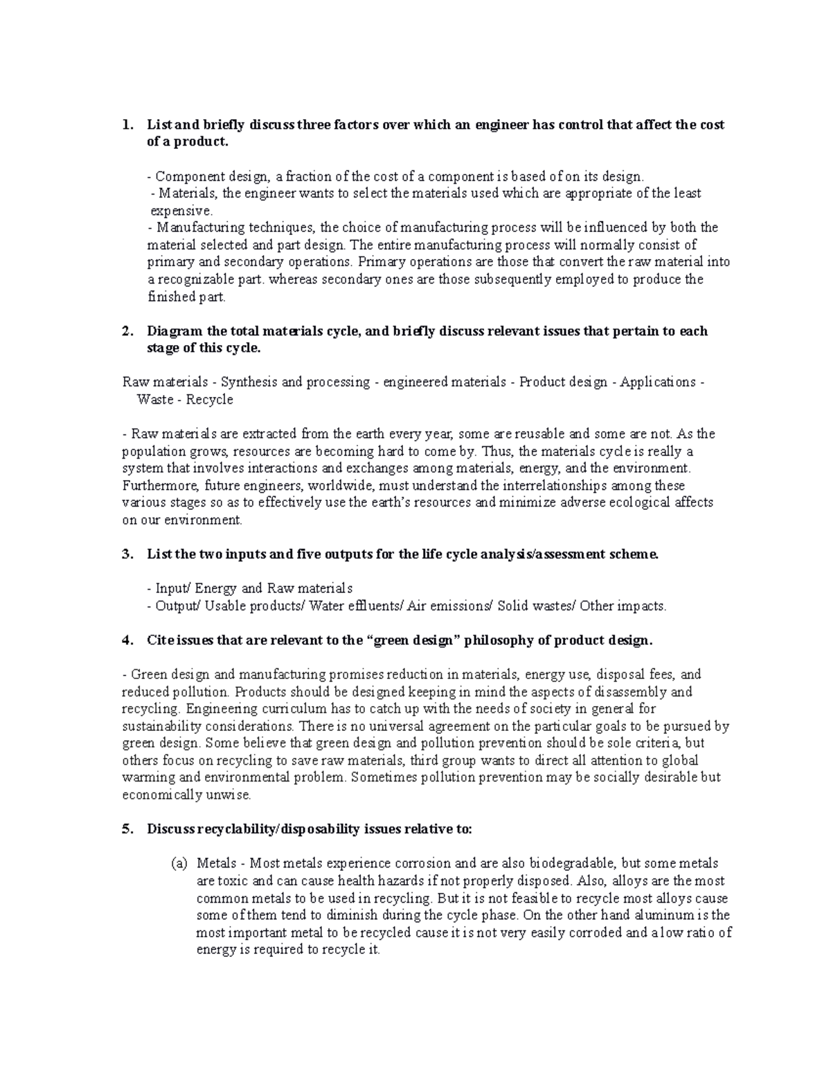 Materials Science Activity - List and briefly discuss three factors ...