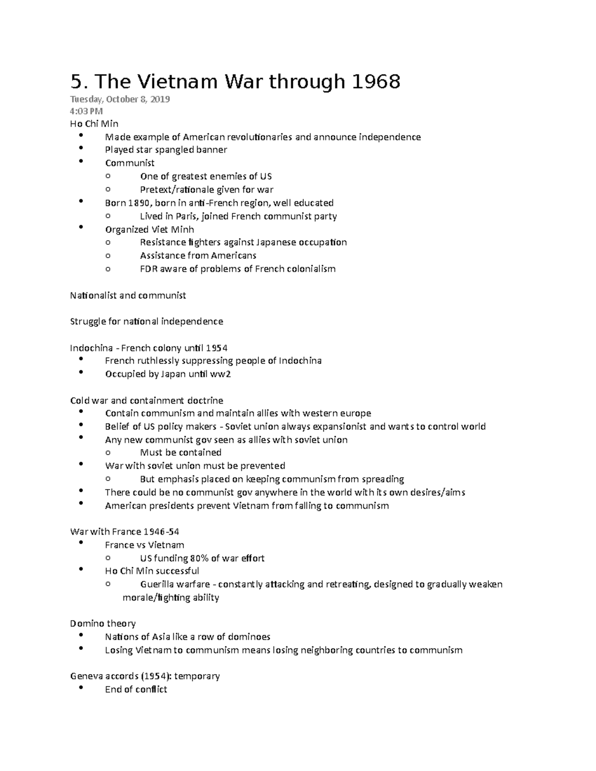 The Vietnam War through 1968 - 5. The Vietnam War through 1968 Tuesday ...