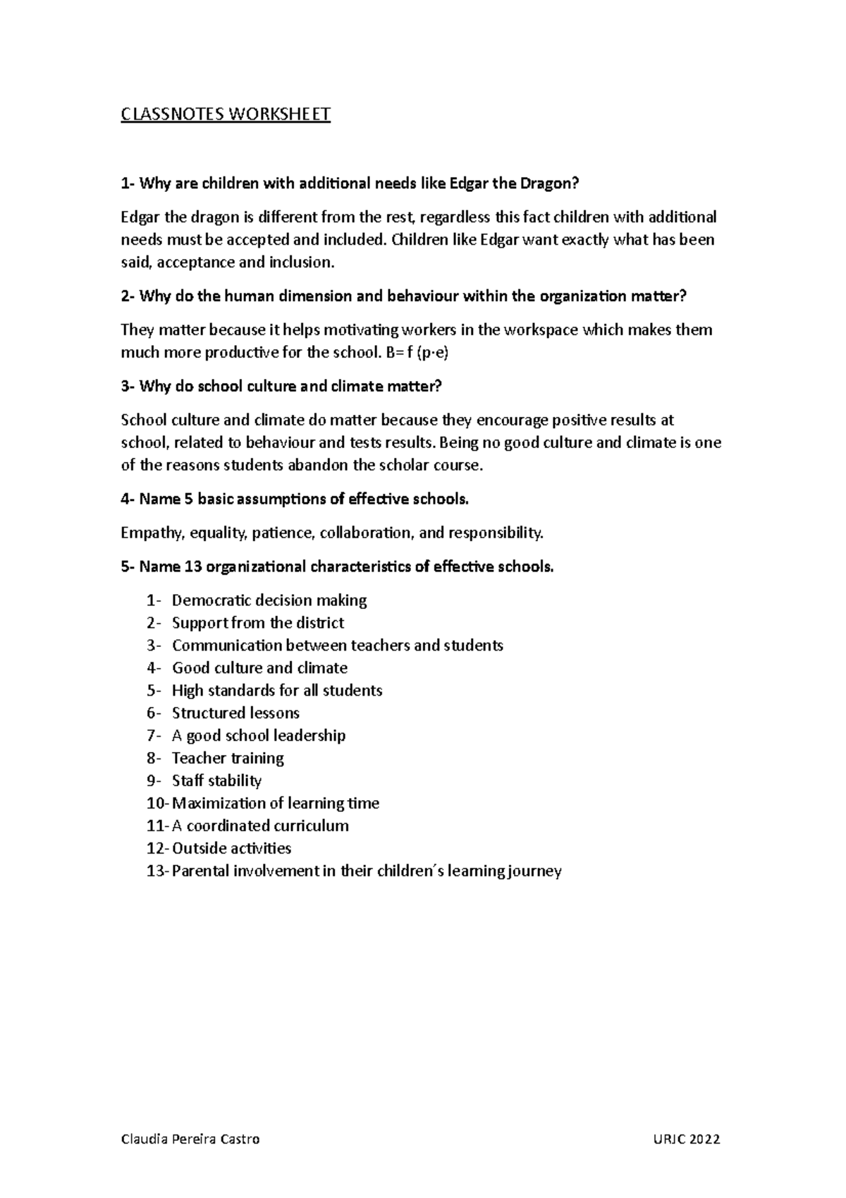 Classnotes worksheet - se trata de unos apuntes realizados en clase ...