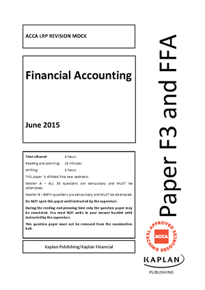 ACCA F3 - Final Mocks - Questions - ACCA PAPER F Financial Accounting ...