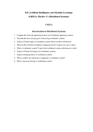 Unit 1 - Distributed Systems 1. What is a Distributed System? Definition: A distributed system ...