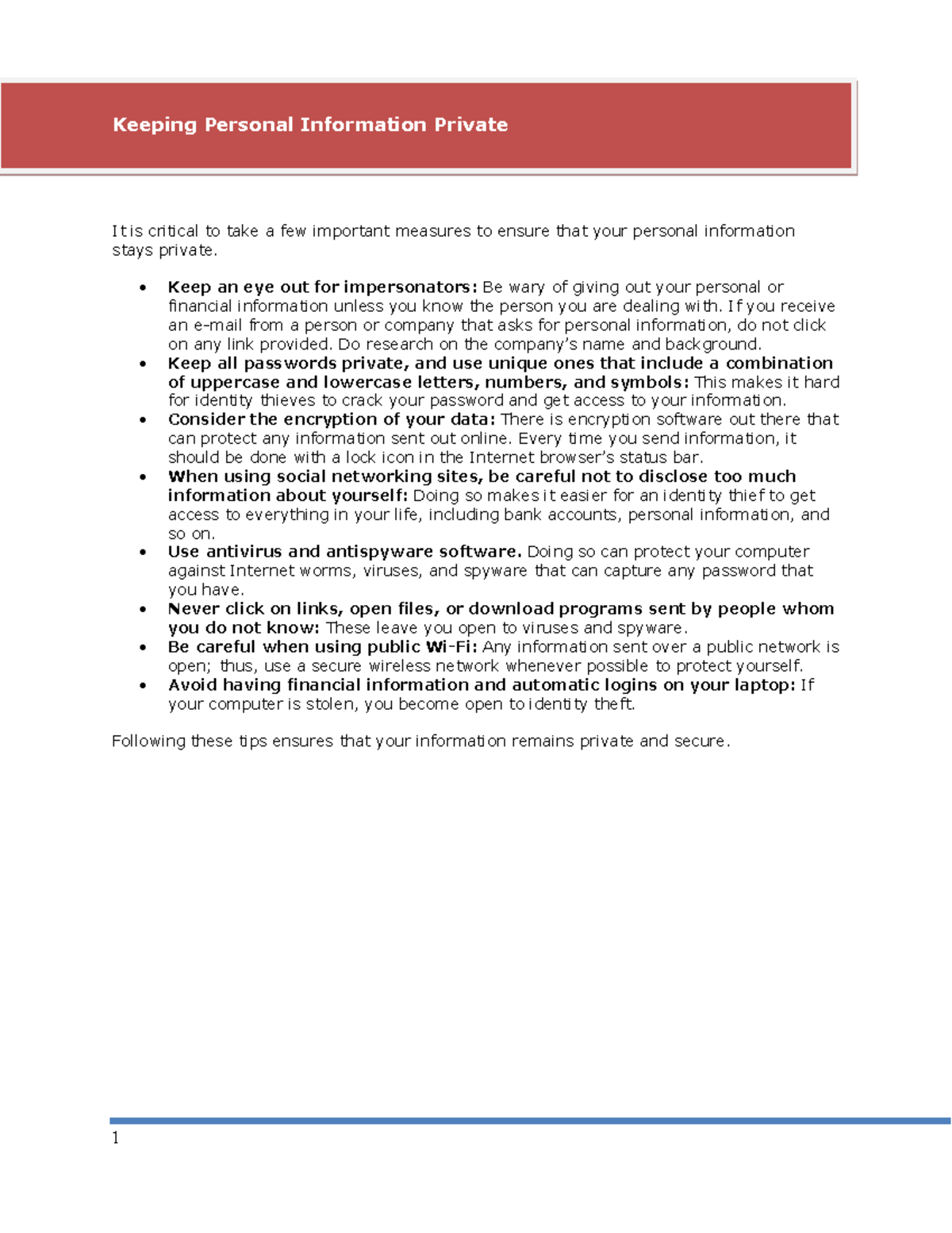 Keeping Personal Information Private - Keep an eye out for ...