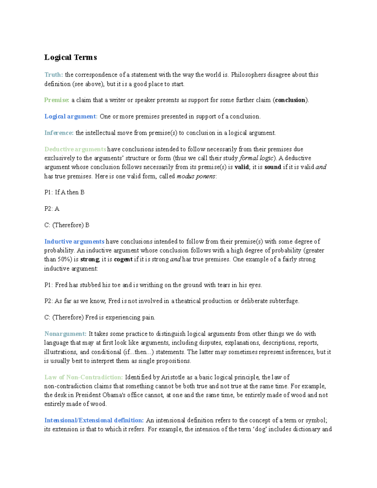 Logical Terms Philosophy - Logical Terms Truth: the correspondence of a ...