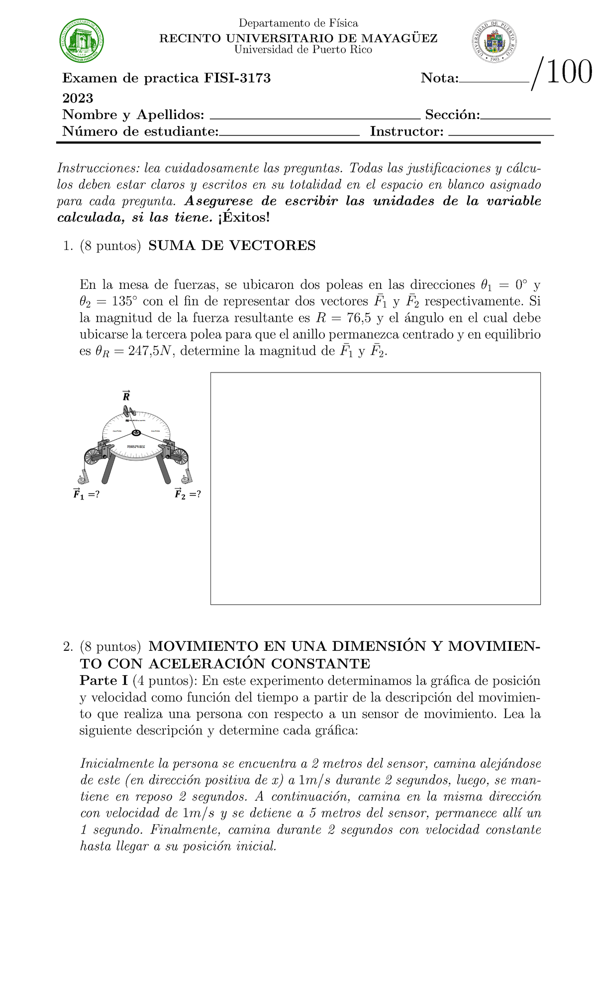 Practice exam - examen de practica - Universidad de Puerto Rico RECINTO ...