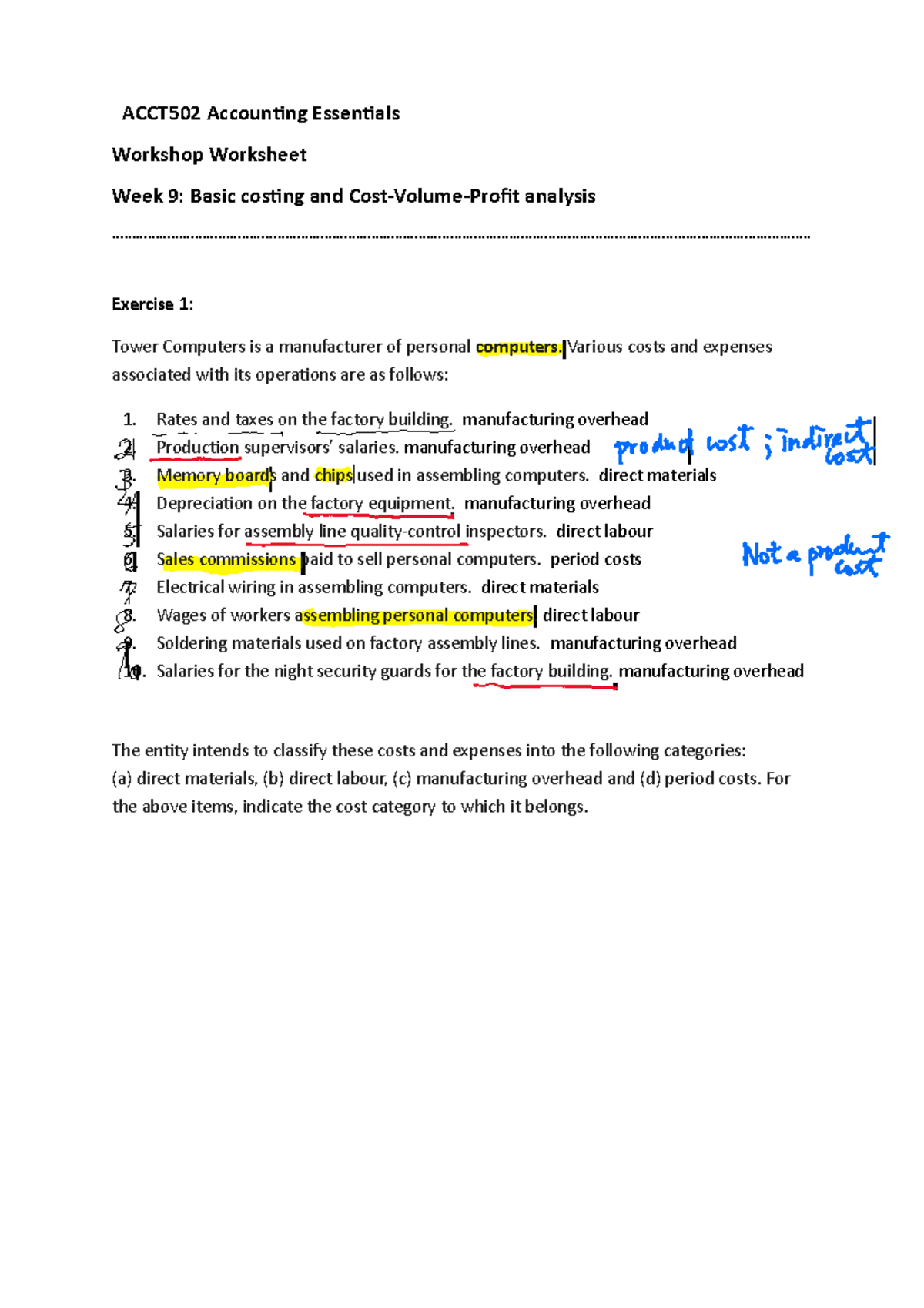 Week 9 Workshop Solutions KT - ACCT502 Accounting Essentials Workshop ...