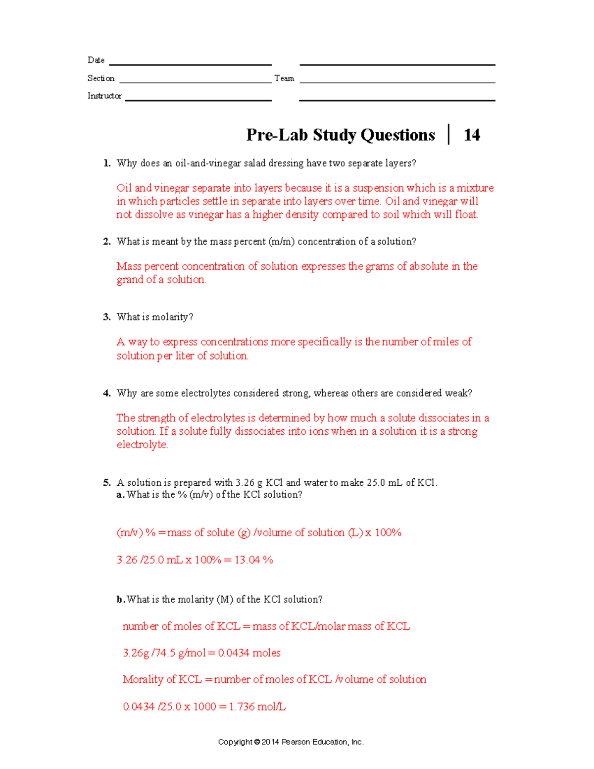 CHE 121 Exp 14 0nline lab - Pre-Lab Study Questions 14 1. Why does an ...
