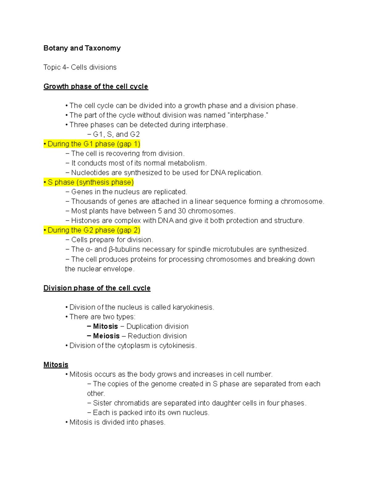 Botany and Taxonomy- Cell divisions - Botany and Taxonomy Topic 4 ...