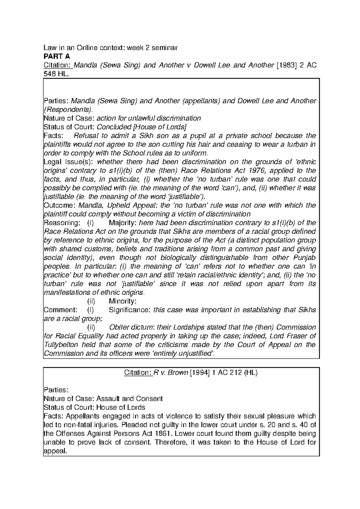 Seminar work for week 1 - week 1 notea - Law in an Online context: week ...