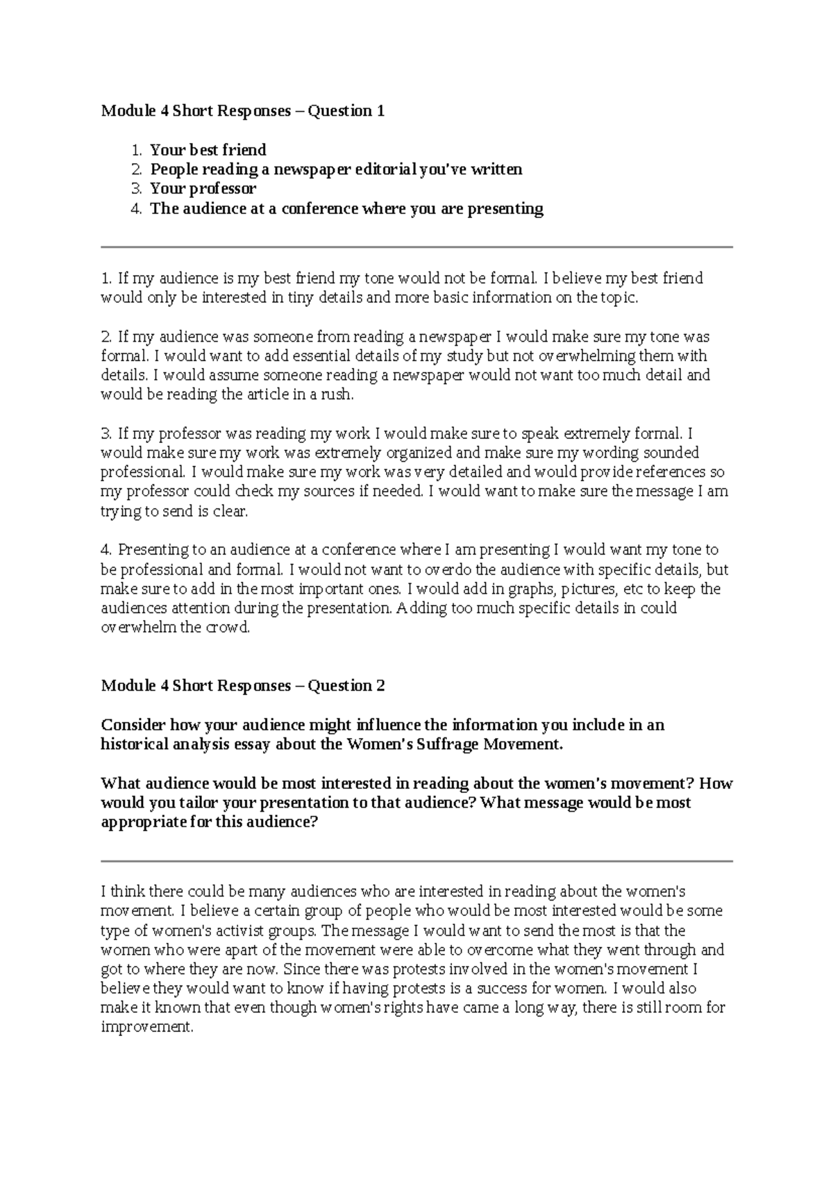 4-1 module questions - Module 4 Short Responses – Question 1 Your best ...