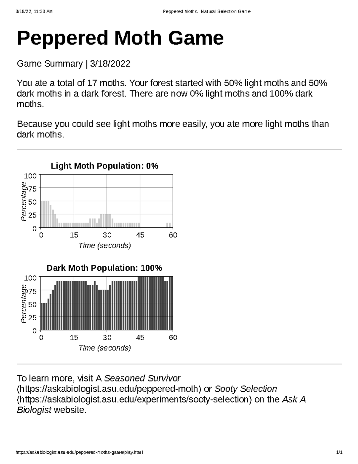 Natural Selection Game - 3/18/22, 11:33 AM Peppered Moths | Natural ...