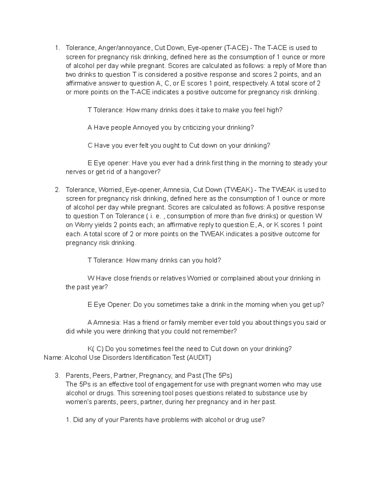 Other screening - ..... - Tolerance, Anger/annoyance, Cut Down, Eye ...