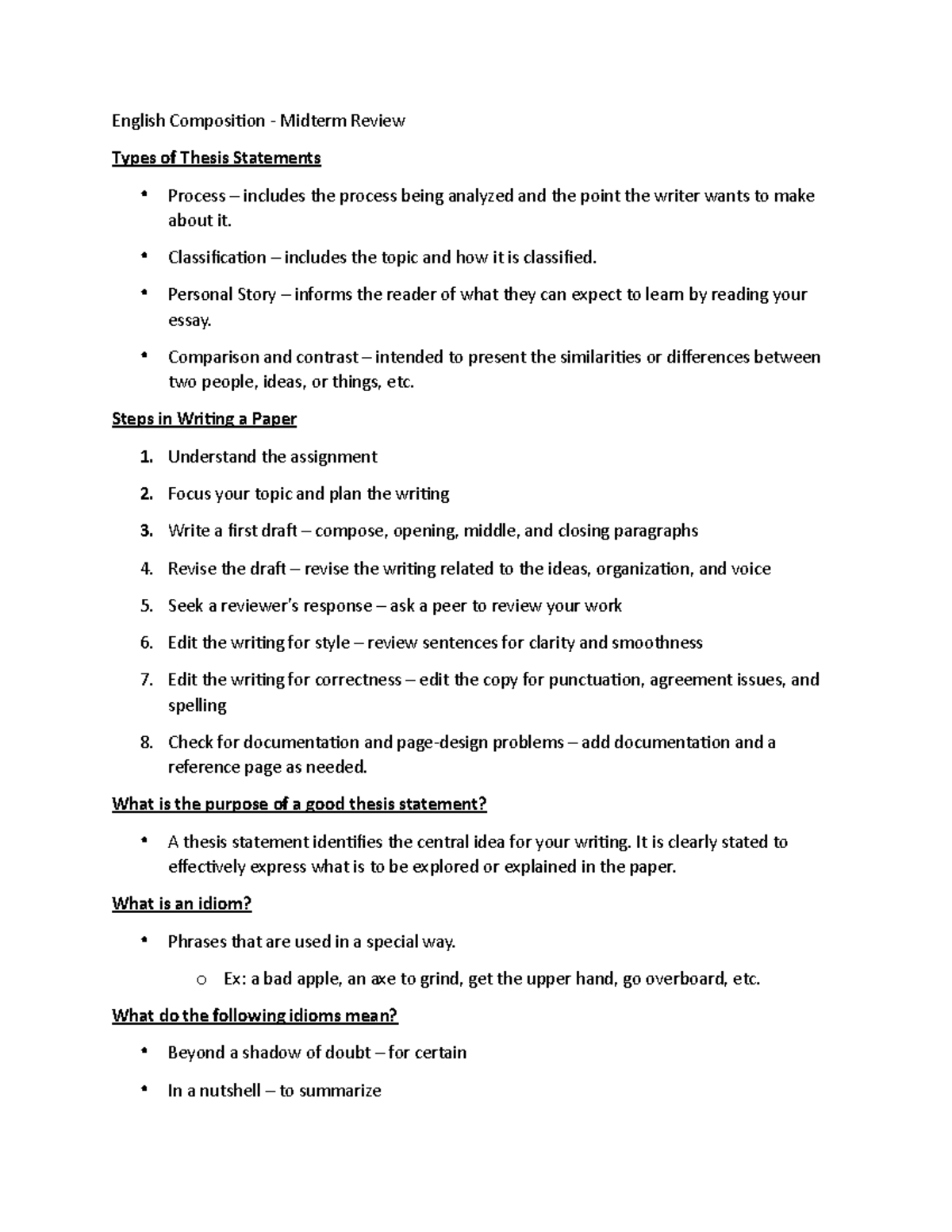 Composition Midterm Review - English Composi-on - Midterm Review Types of Thesis Statements ...