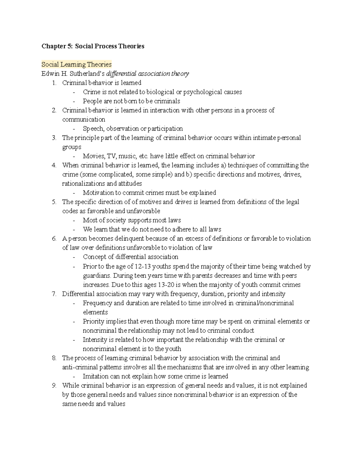 Midterm 2 Review - Chapter 5: Social Process Theories Social Learning ...