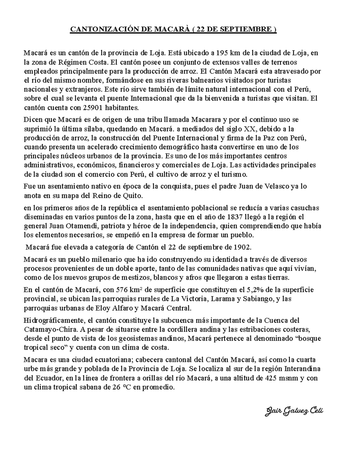 Cantonizacion de Macara - CANTONIZACIÓN DE MACARÀ ( 22 DE SEPTIEMBRE ...