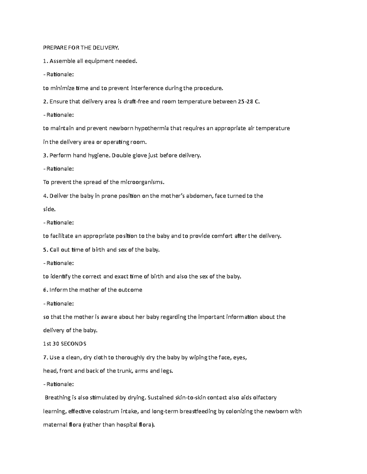 Prepare FOR THE Delivery (With Rationale) - PREPARE FOR THE DELIVERY ...