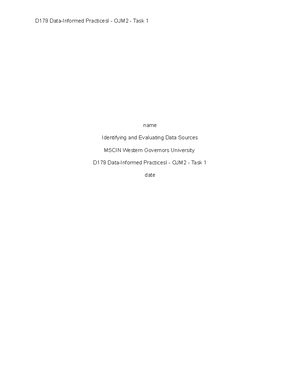D179 Task 1 PASSED - TASK 1: Identifying and Evaluating Data Sources Michelle Carrasquilla MSCIN ...