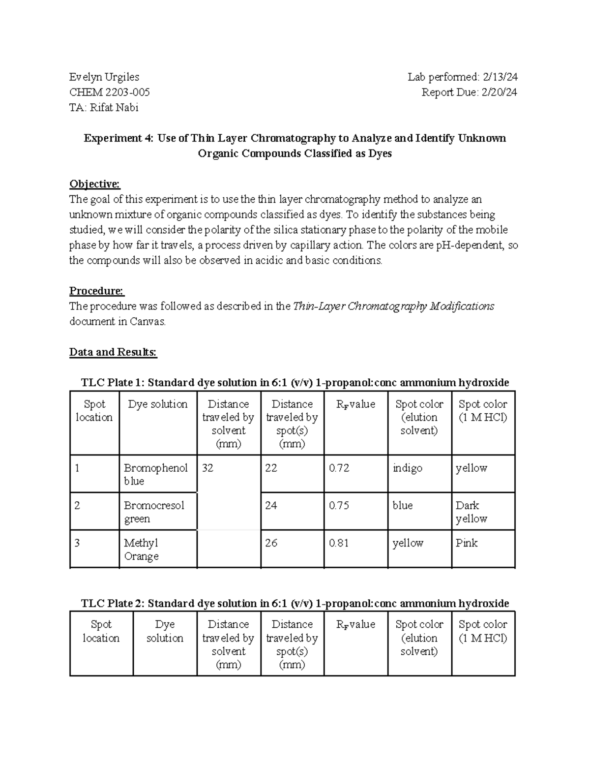 Module 4 Lab Report - Evelyn Urgiles Lab performed: 2/13/ CHEM 2203-005 ...