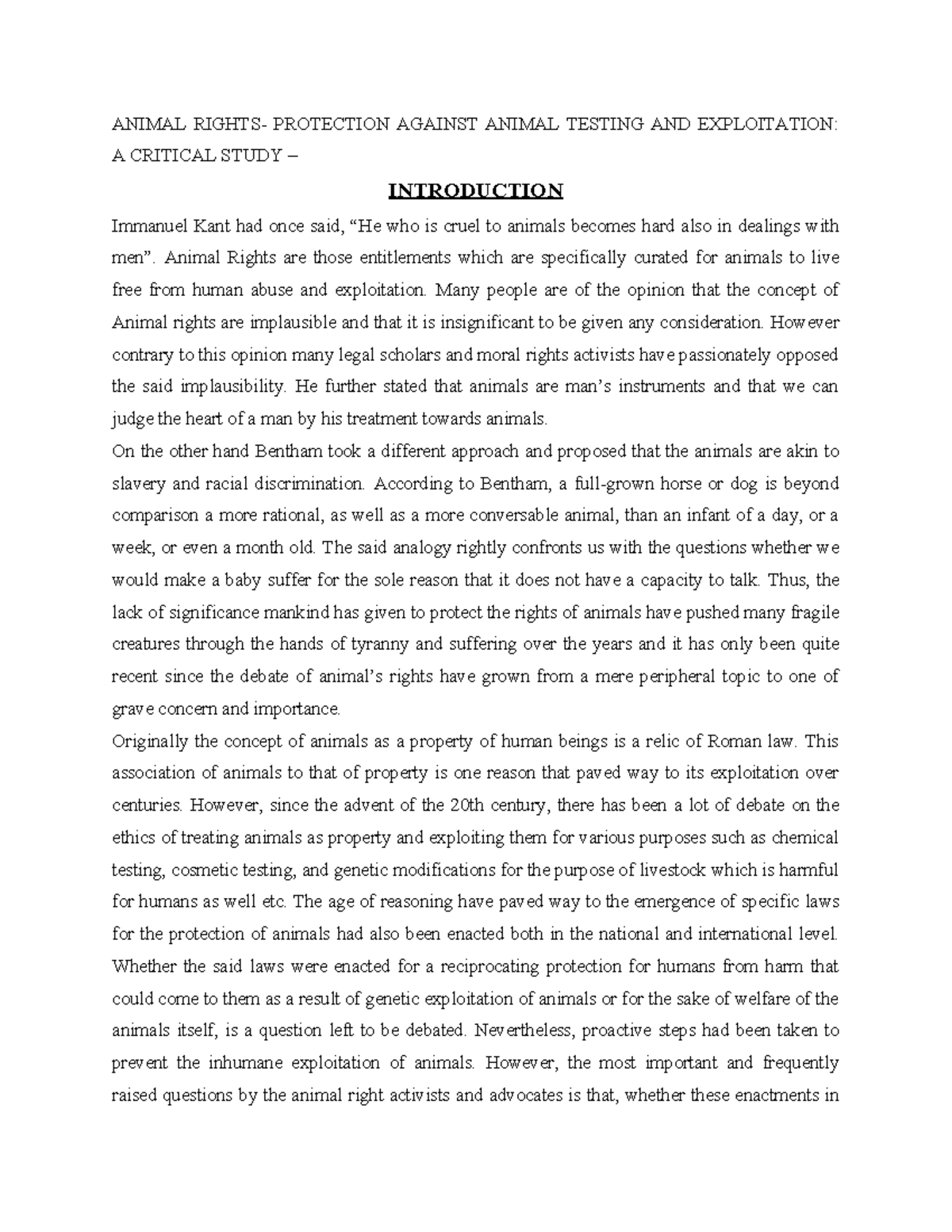 ANIMAL RIGHTS - dissertation - ANIMAL RIGHTS- PROTECTION AGAINST ANIMAL ...