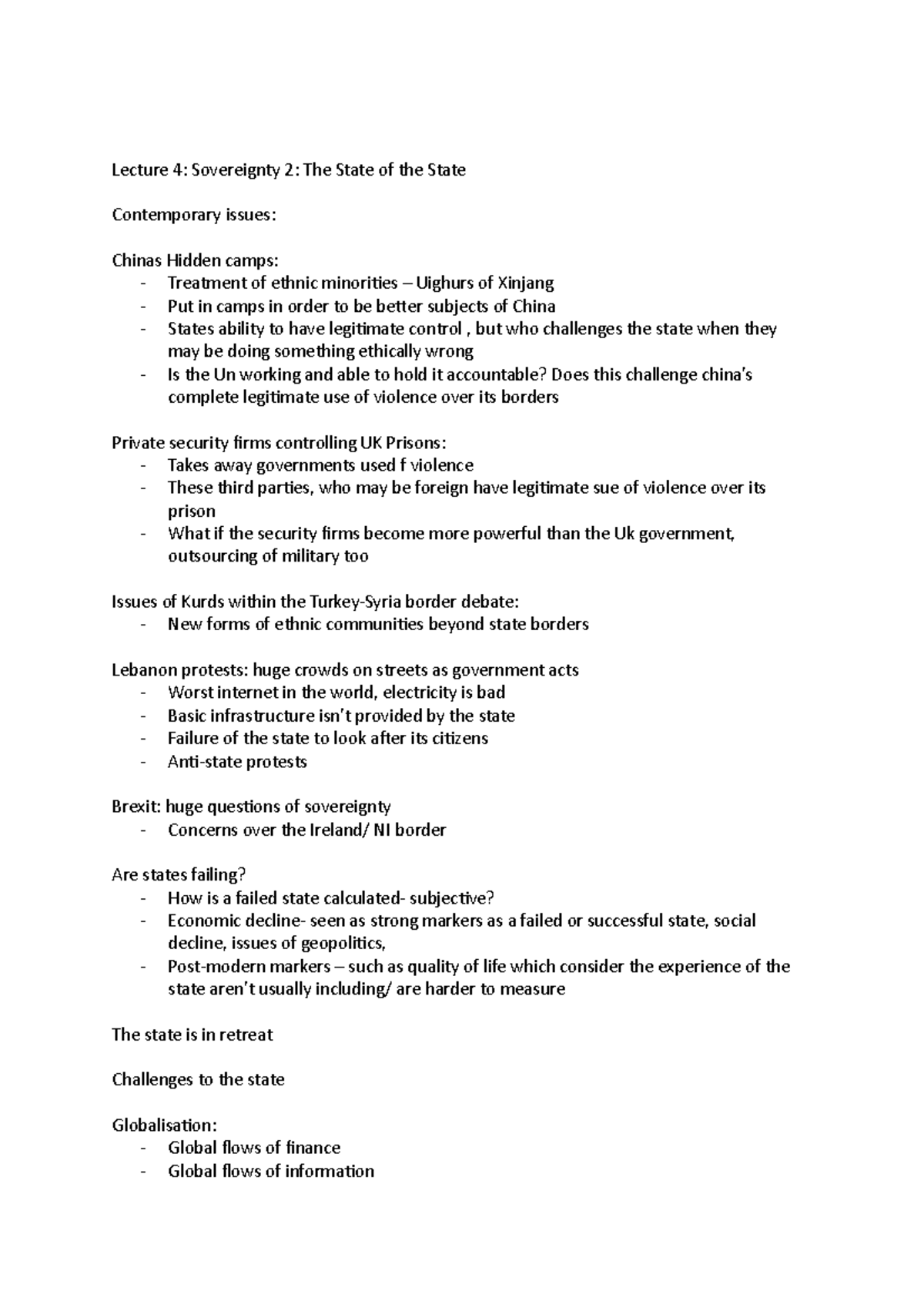Lecture 4- Sovereignty 2- The State of the State - Lecture 4 ...