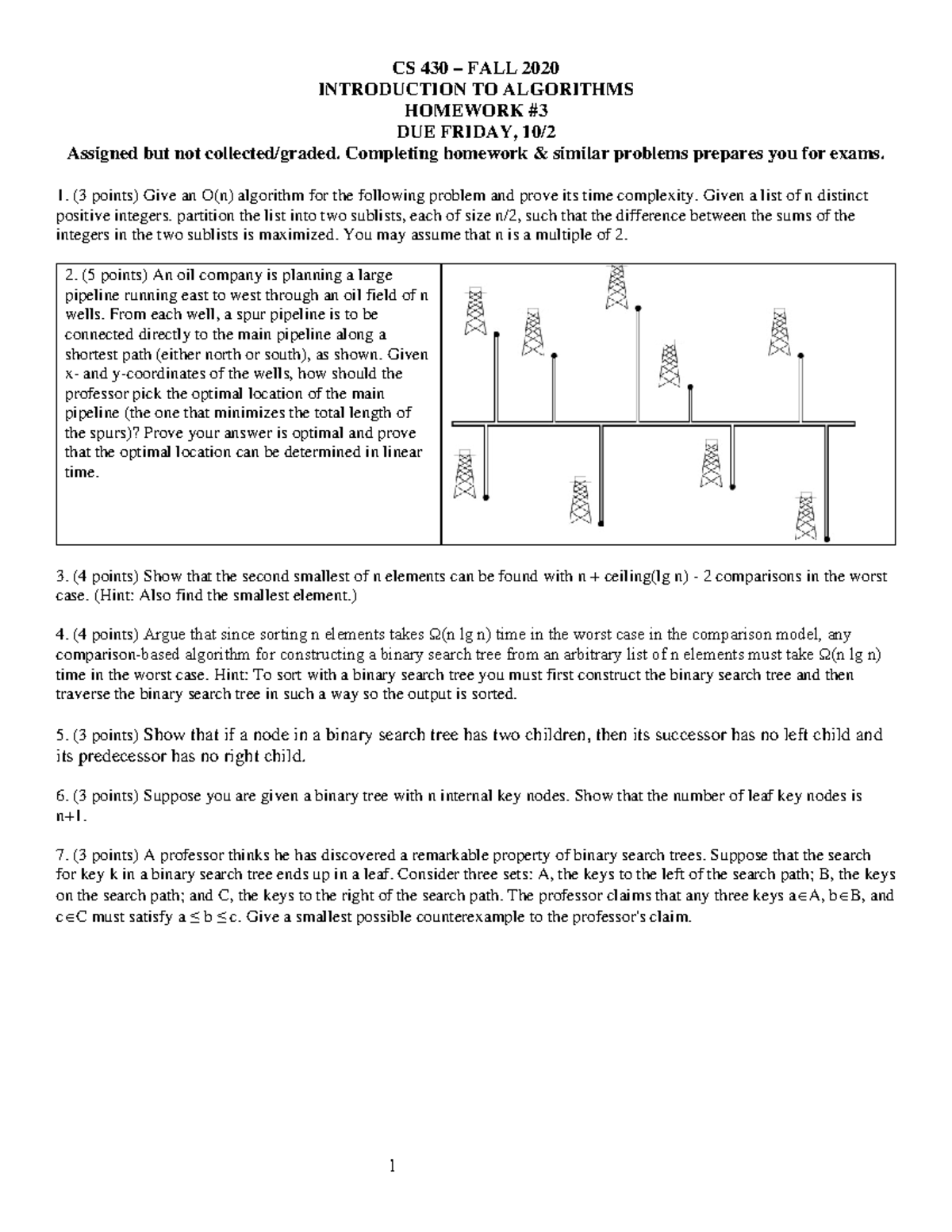 CS430HW3 - homework question - 1 CS 430 – FALL 2020 INTRODUCTION TO ALGORITHMS HOMEWORK # 3 DUE ...