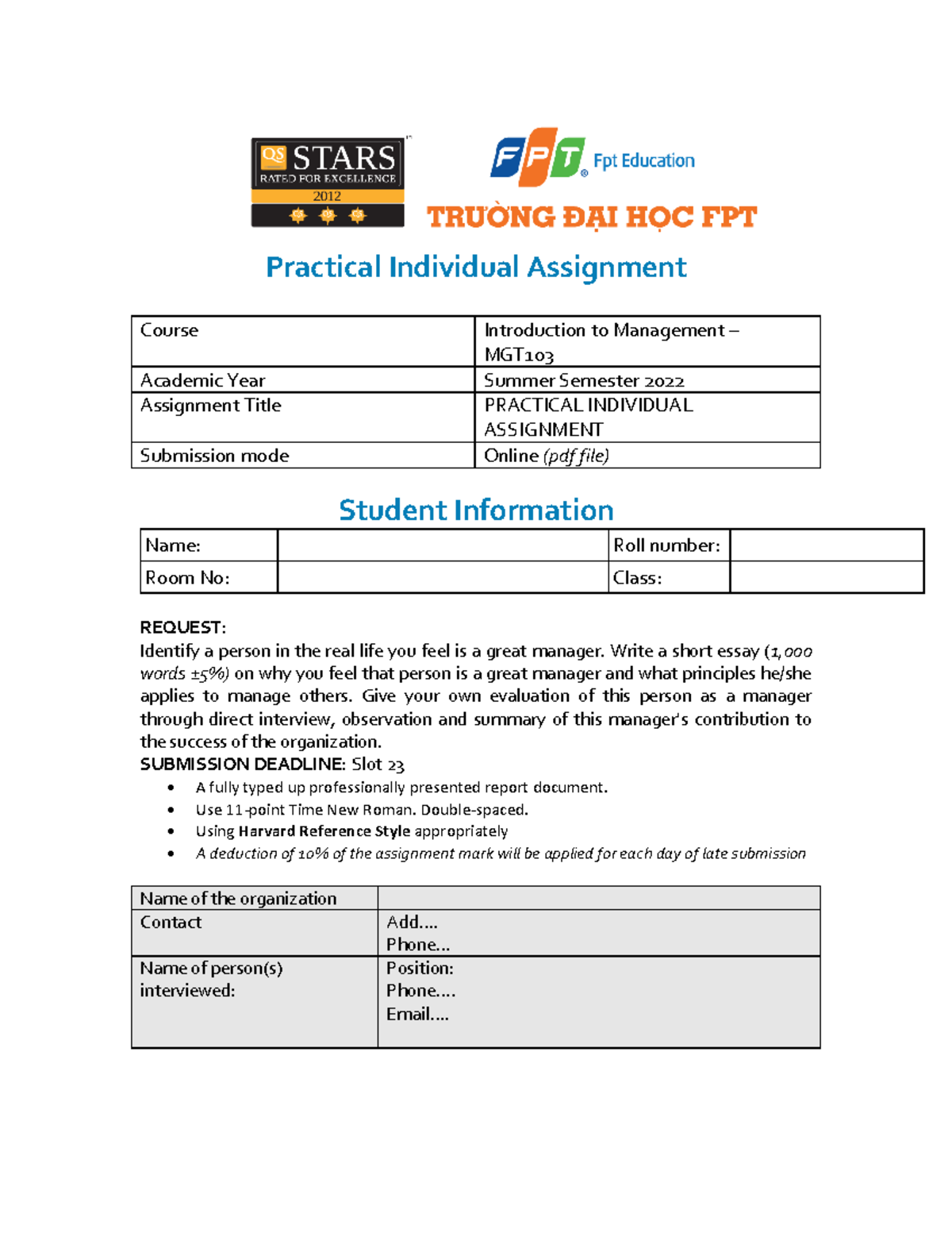 SU22 - Individual Assignment Guideline - Practical Individual ...