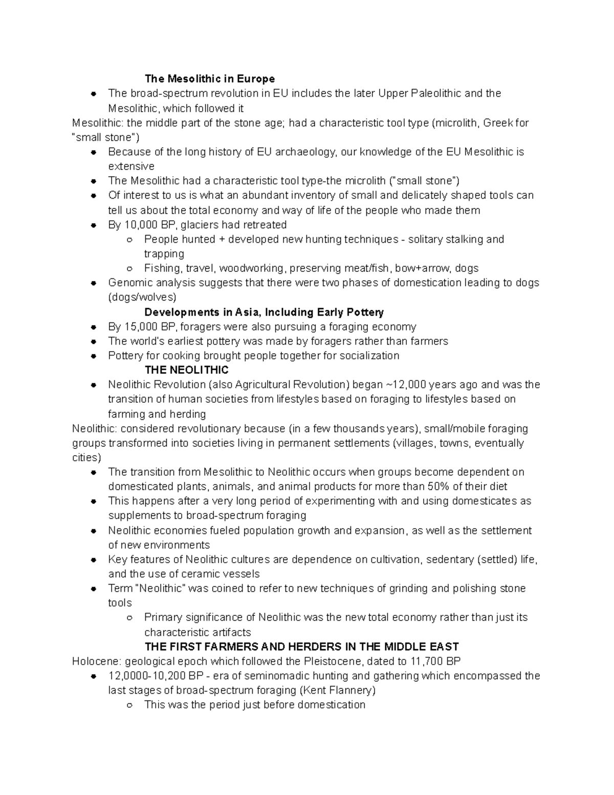 ANTH1006 CH11 - Lecture notes ch11 - The Mesolithic in Europe The broad ...