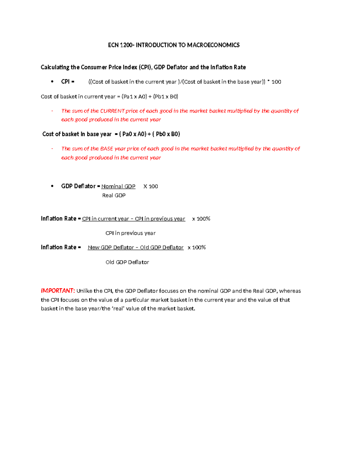 CPI and GDP Deflator Examples - ECN 1200- INTRODUCTION TO ...