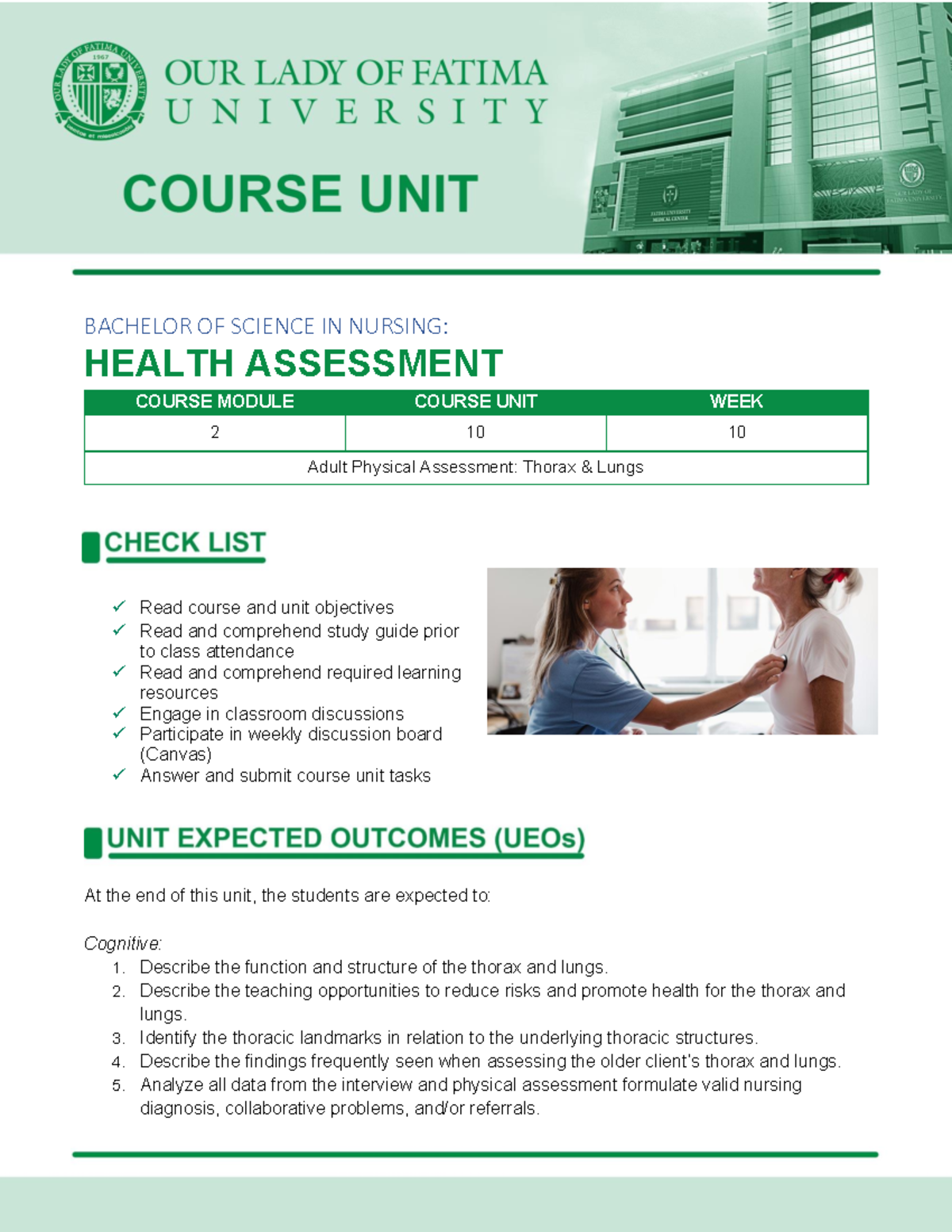 CM2 - CU10 Assessment OF Thorax & Lungs - BACHELOR OF SCIENCE IN ...