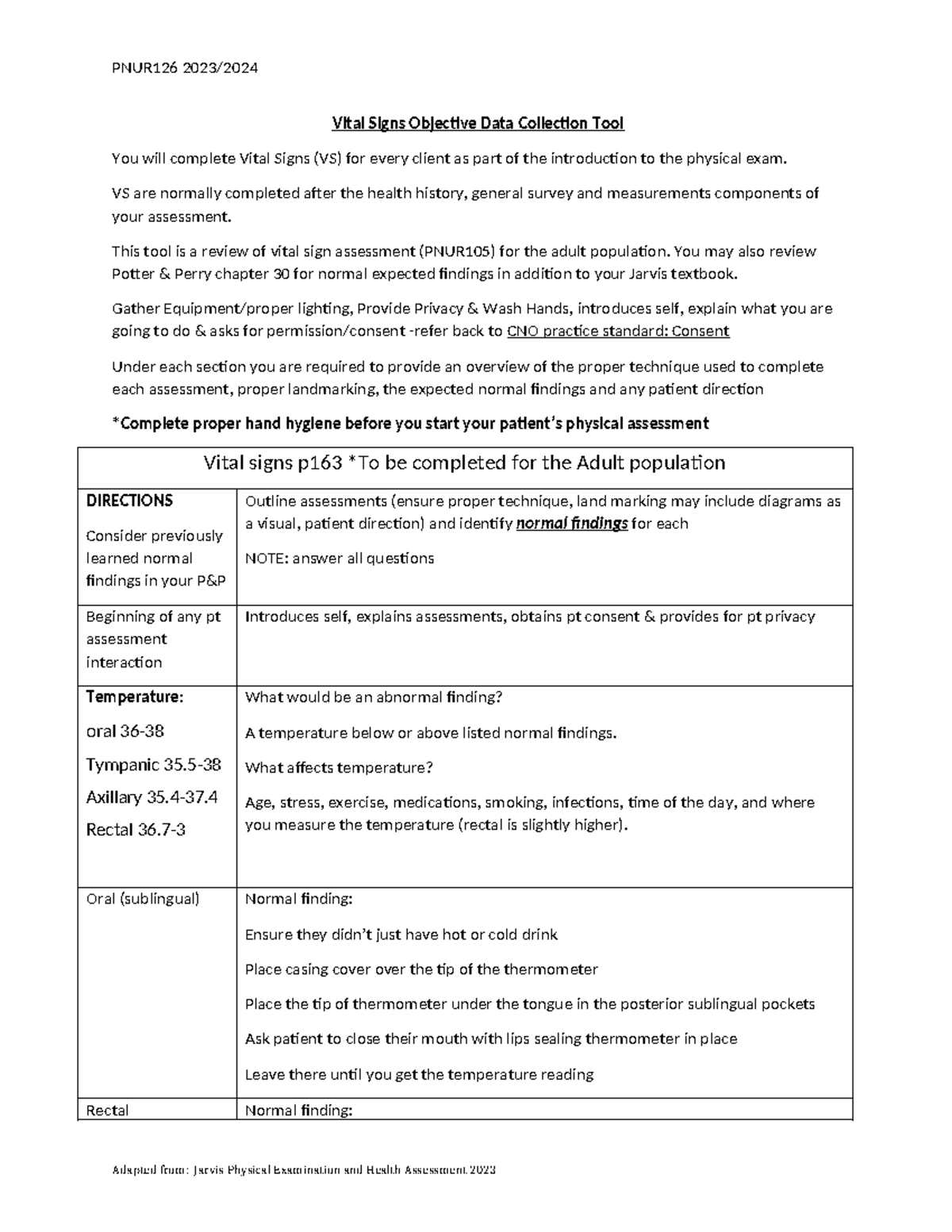 Vital signs ODCT - Vital Signs Objective Data Collection Tool You will ...